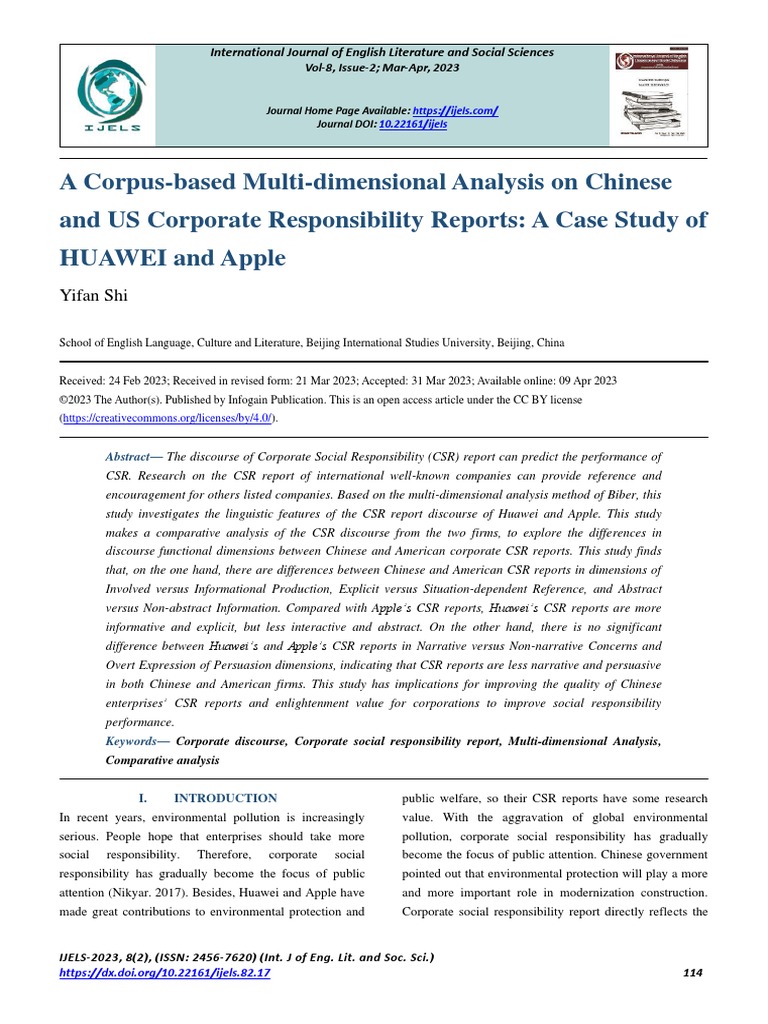 A Corpus-Based Multi-Dimensional Analysis On Chinese and US Corporate Responsibility Reports: A ...