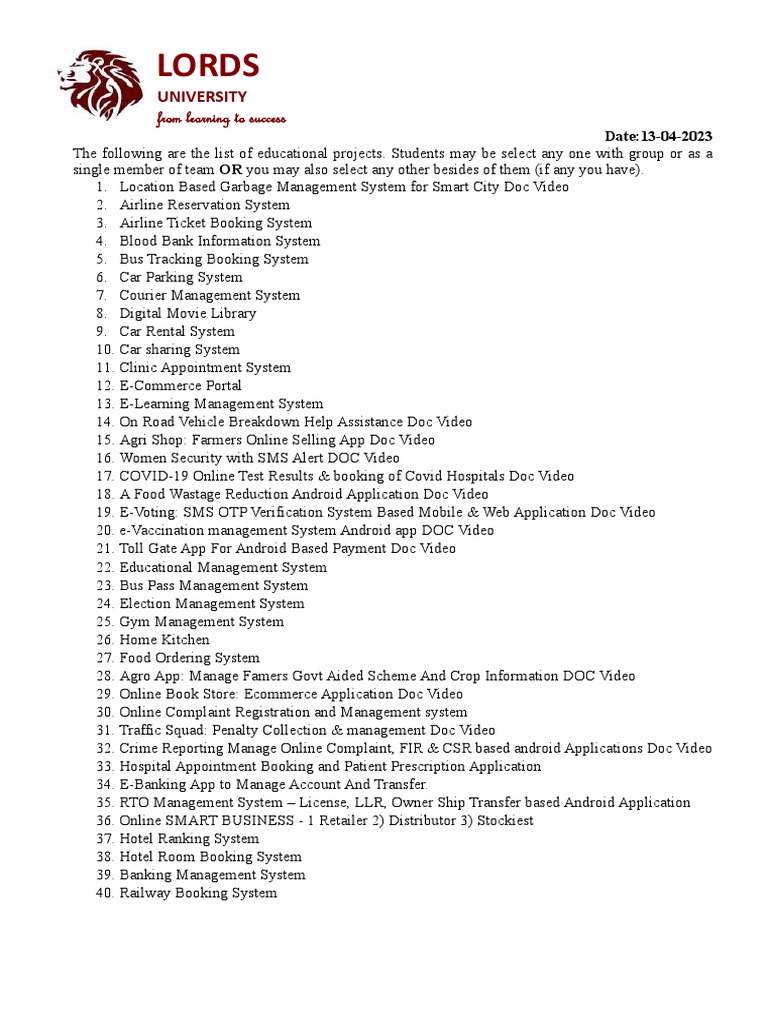 List of Projects For bca-VI Semester | PDF