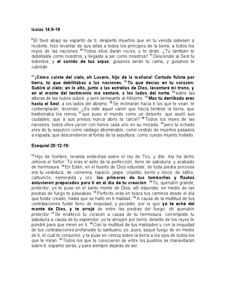 La Caída de Lucifer en Isaías y Ezequiel | PDF