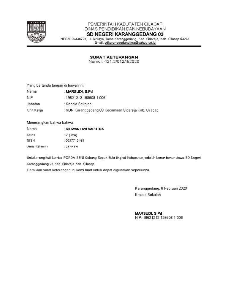 Surat Keterangan POPDA | PDF