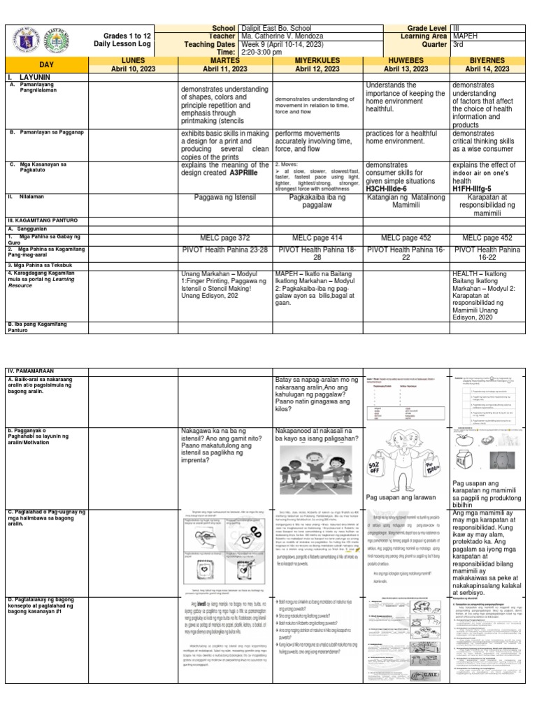 Dll-Mapeh-Q3-Week 9 | PDF | Psychological Concepts | Cognitive Psychology