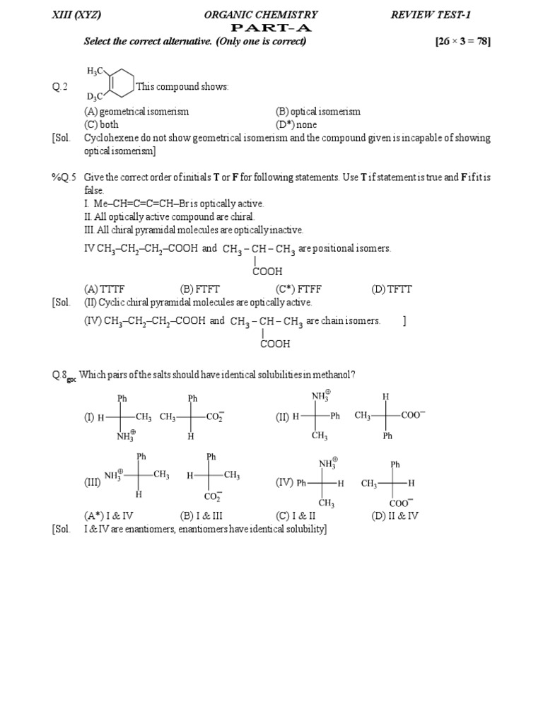 ORGANIC CHEMISTRY-30-07 - 13th Objective | PDF | Isomer | Chirality ...