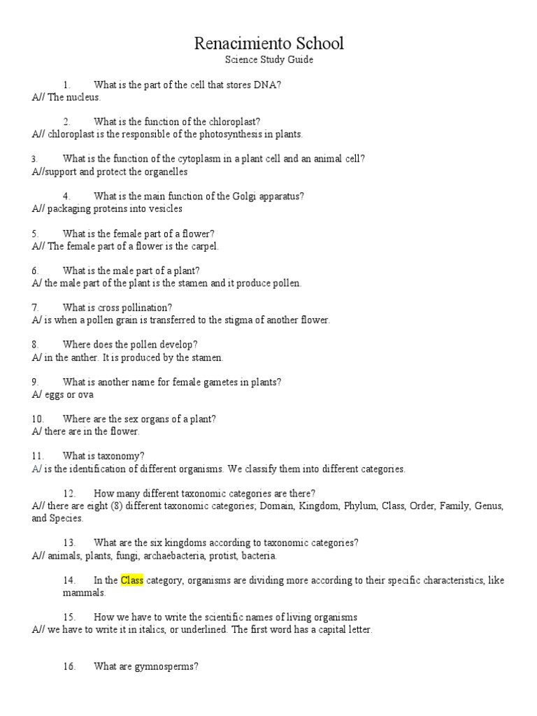 Renacimiento School Science & Phonics Guide | PDF | Flowers | Cell ...