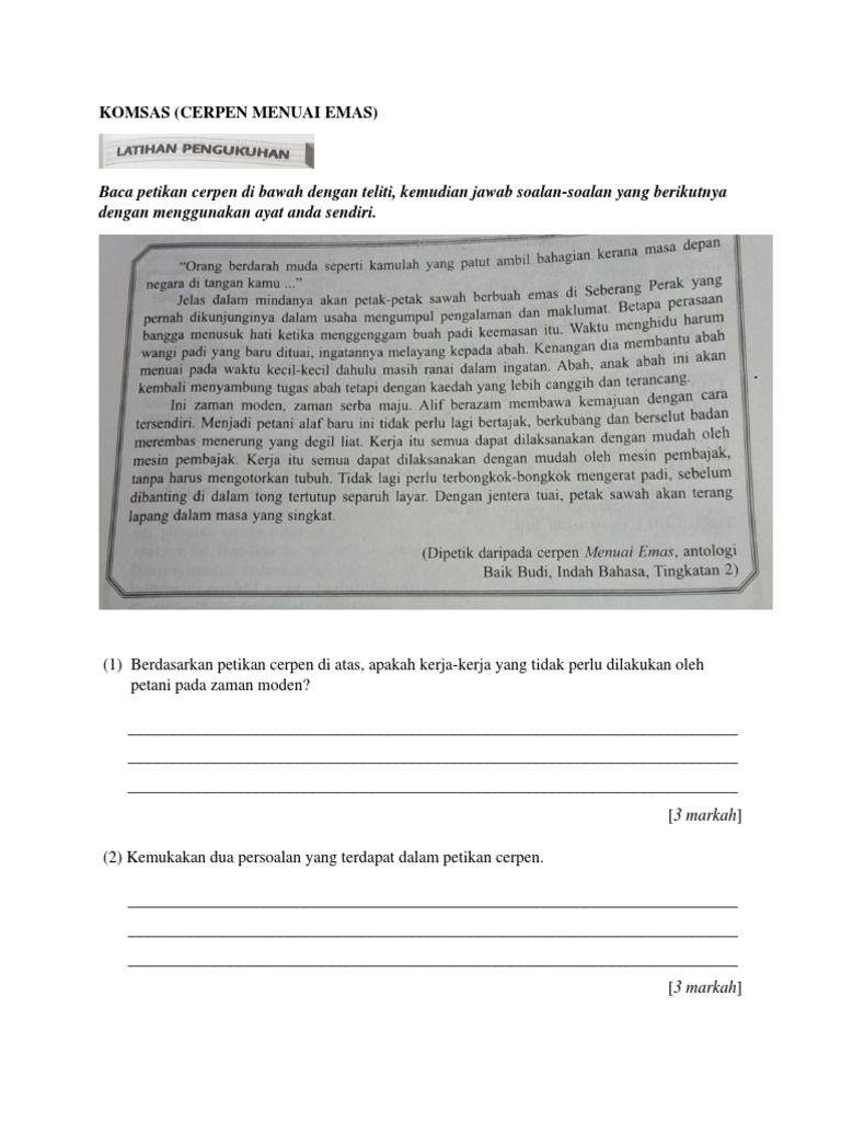 Baca Petikan Cerpen Di Bawah Dengan Teliti, Kemudian Jawab Soalan-Soalan Yang Berikutnya Dengan ...