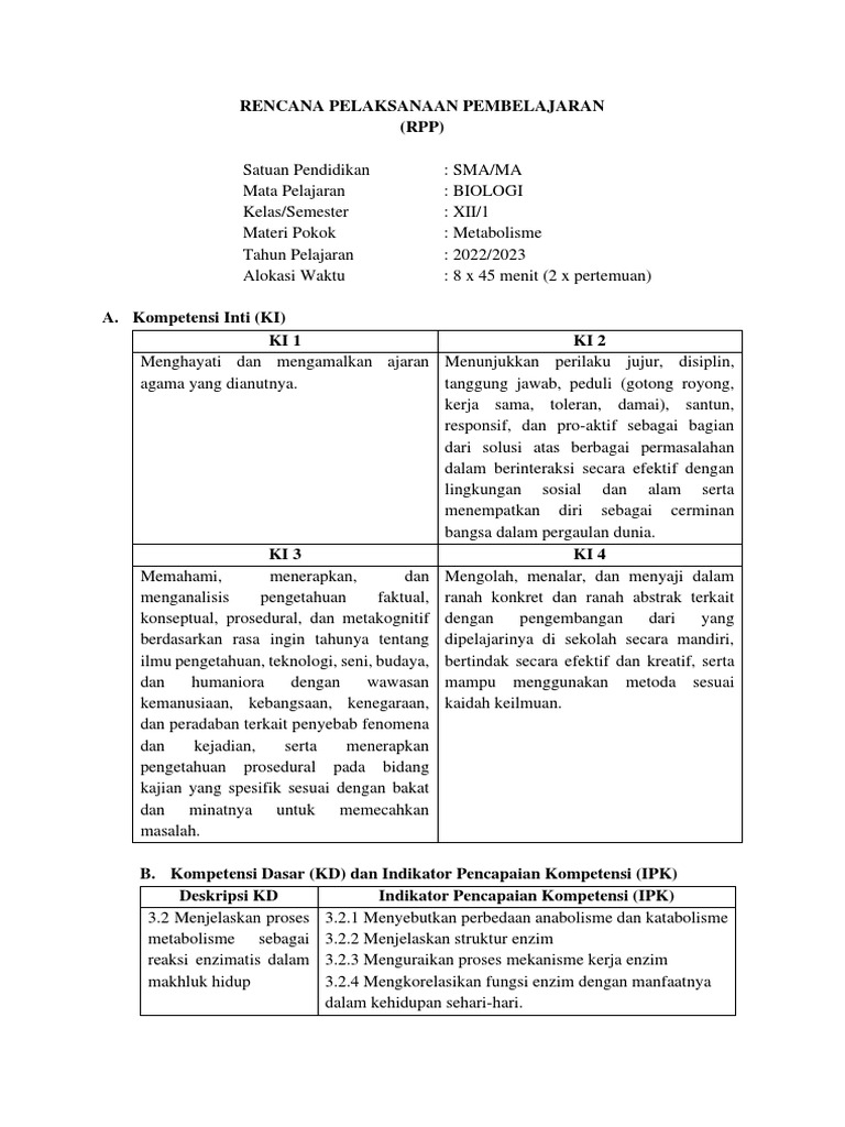 Rencana Pelaksanaan Pembelajaran (RPP) | PDF | Karier & Perkembangan