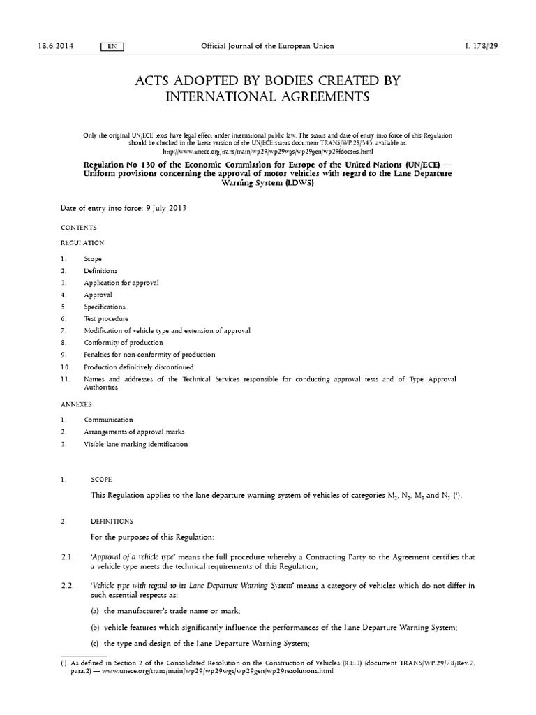 UNECE Regulation No. 130 Overview | PDF | Lane | Transport