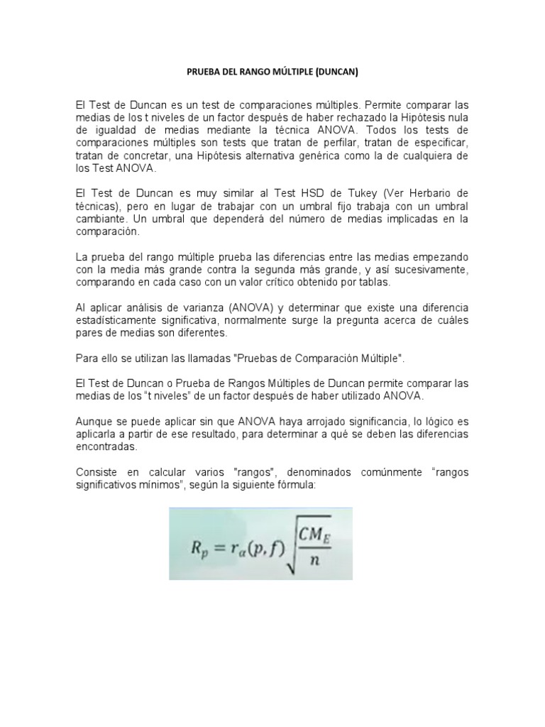 Prueba de Rango Múltiple de Duncan | PDF
