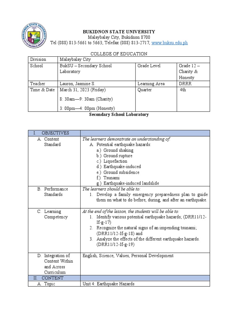 DRRR UNIT 4 LESSON 4 5 F | PDF | Tsunami | Landslide