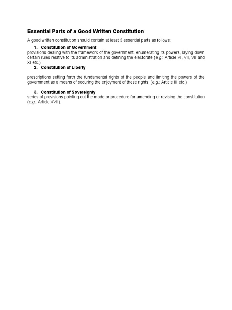 Essential Parts of a Good Constitution | PDF | Politics