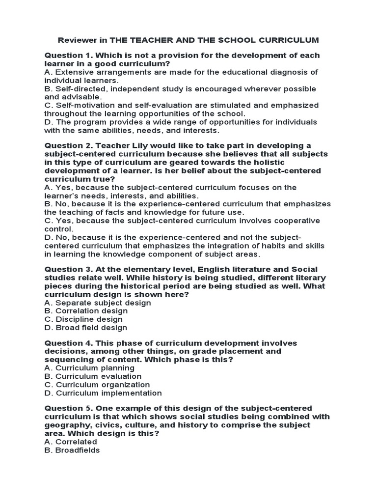 Teacher and School Curriculum Reviewer | PDF | Curriculum | Learning