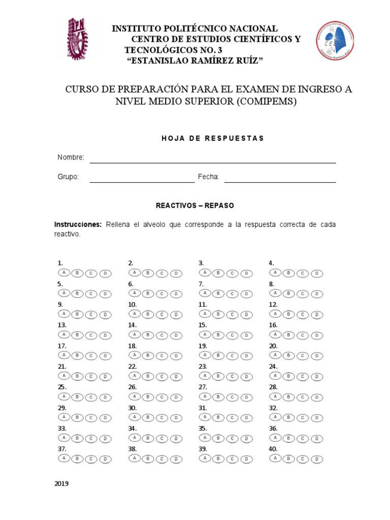 Repaso COMIPEMS 2019 IPN CECyT 3 | PDF