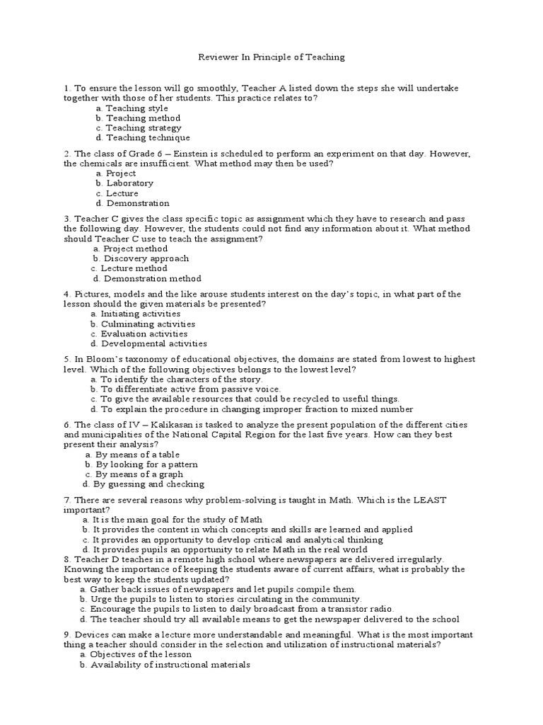 Reviewer in Principle of Teaching | PDF | Lesson Plan | Teachers
