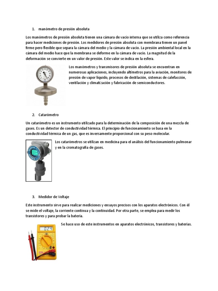 Manómetros de Presión Absoluta y Catarómetros | PDF | Sensor | Medición