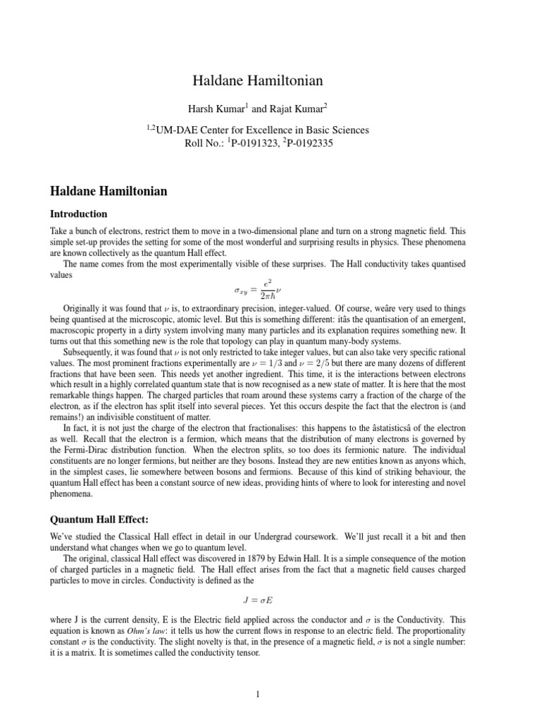 Haldane Model | PDF | Electron | Electrical Resistivity And Conductivity