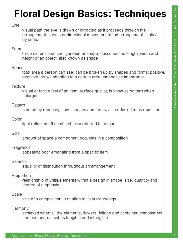 Floral Design Vocabulary Guide | PDF | Composition (Visual Arts) | Flowers