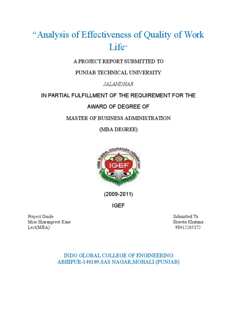 Analysis of Effectiveness of Quality of Work Life | PDF | Business ...