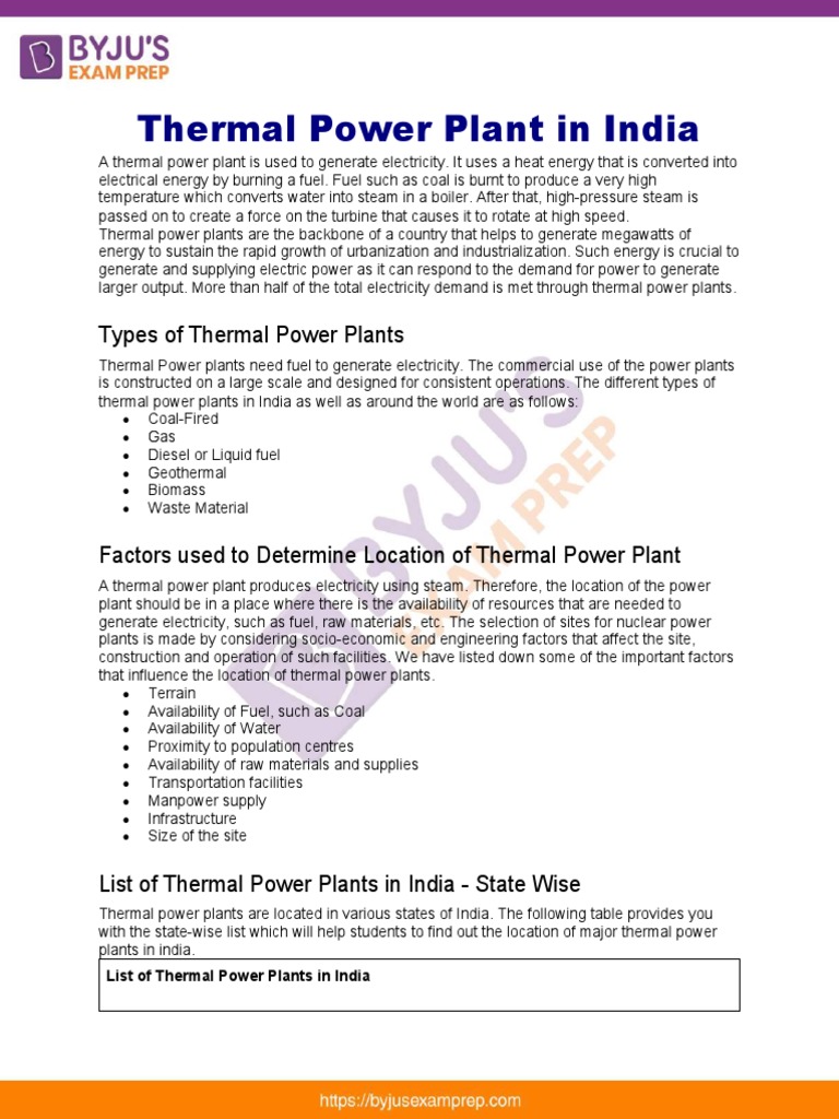 Locations of Major Thermal Power Plants | PDF | Fuels | Power Station
