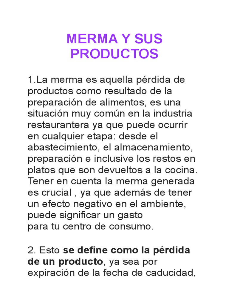 Merma en Alimentos: Impacto y Causas | PDF | Cocina, comidas y vino ...