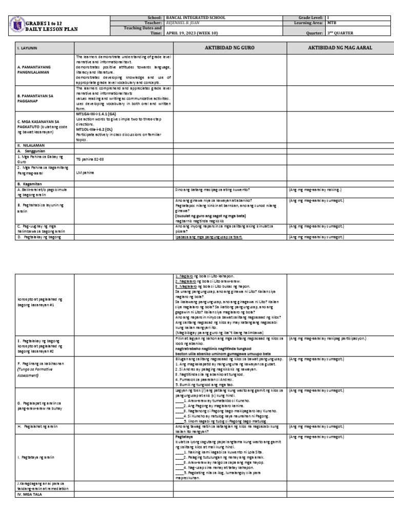 Lesson Plan MTB | PDF