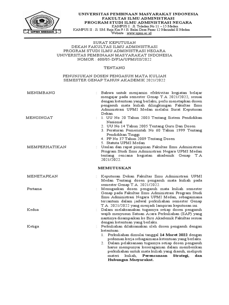 SK Mengajar Semester Genap TA. 20212022 | PDF