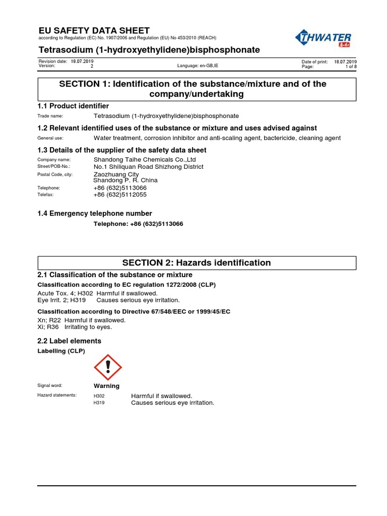 MSDS HEDP - NA4 Granular EN | PDF | Toxicity | Chemistry