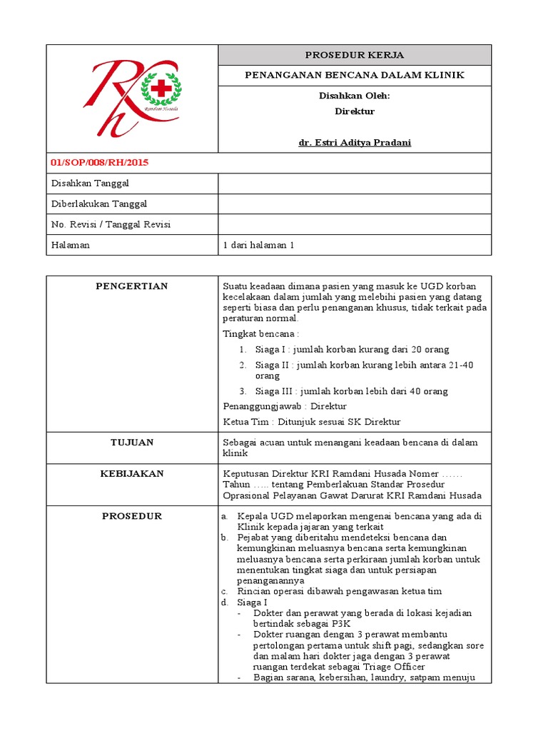 Sop Penanganan Bencana Dalam Klinik | PDF