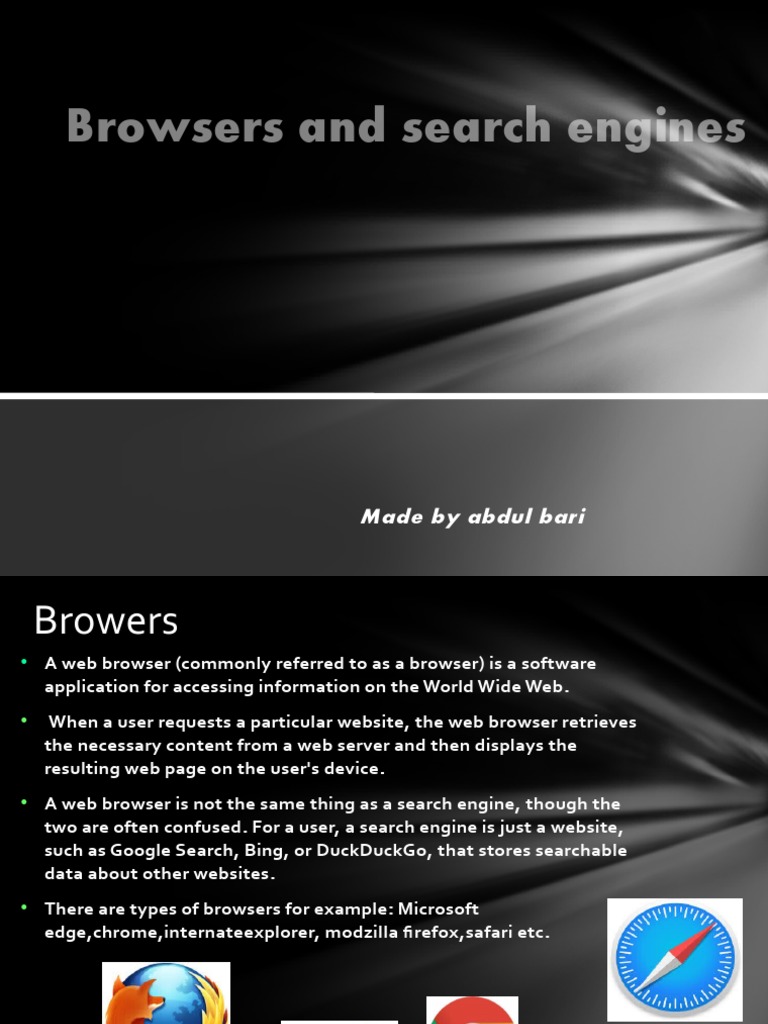 Browsers and Search Engines: Made by Abdul Bari | PDF | Computers