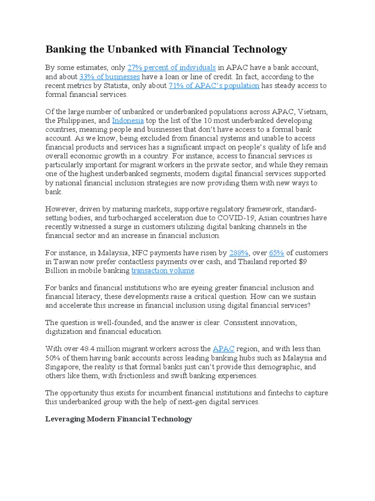 Banking The Unbanked With Financial Technology | PDF | Financial ...