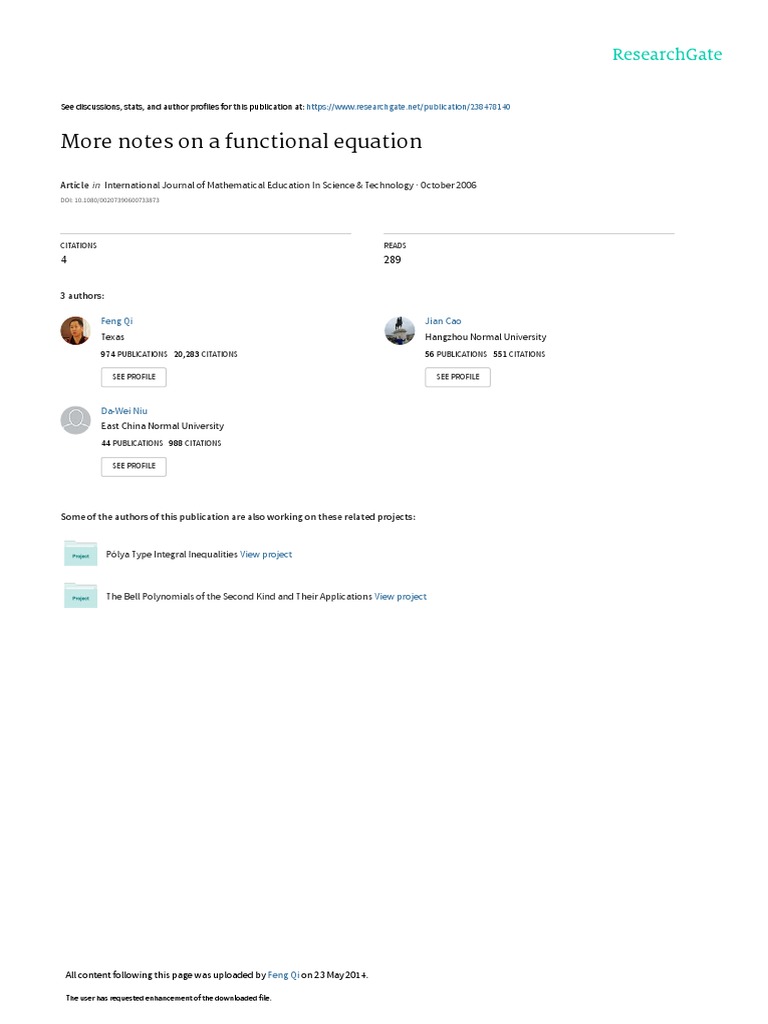 More Notes On A Functional Equation | PDF | Equations | Integral