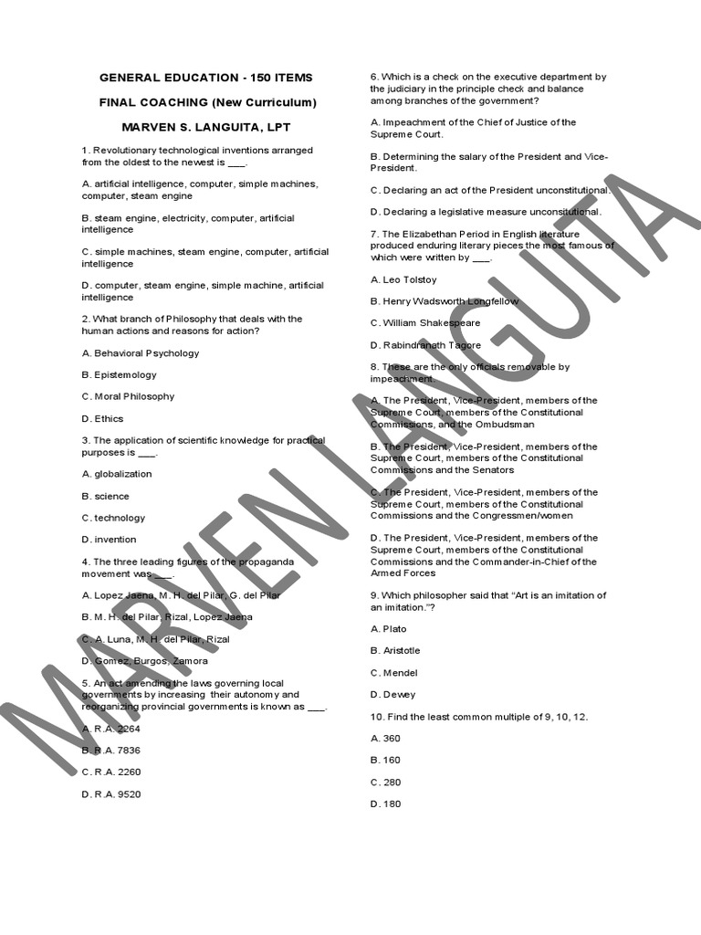 General Education Exam Prep | PDF | Presidents Of The United States ...