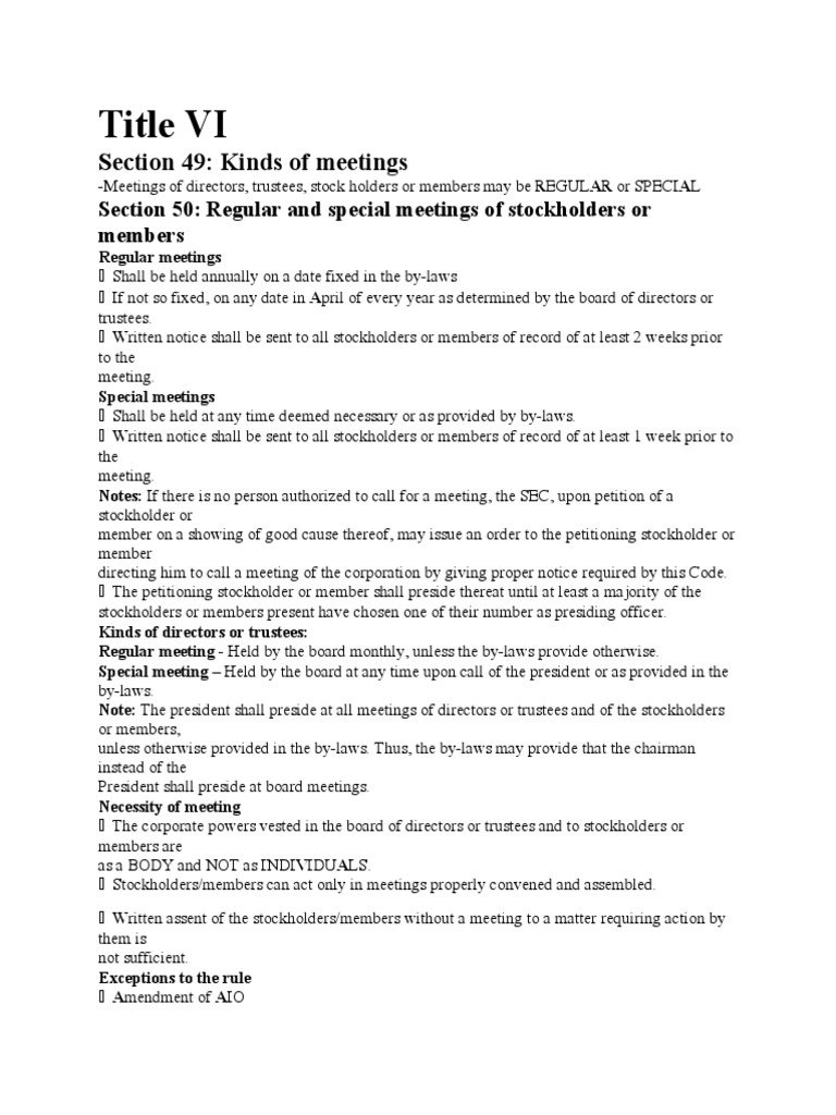Kinds of Corporate Meetings and Voting Requirements | PDF | Proxy ...