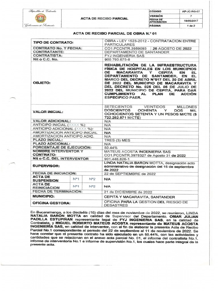acta parcial obra | PDF