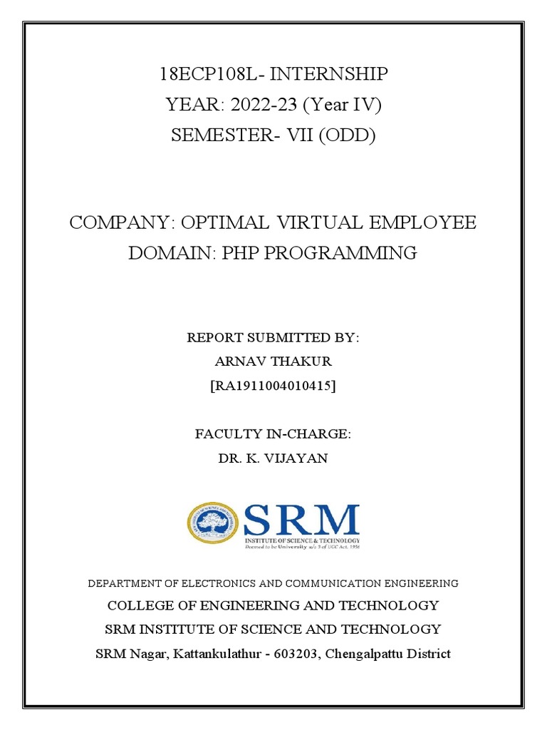 18ecp108l - Internship Report | PDF | Php | World Wide Web