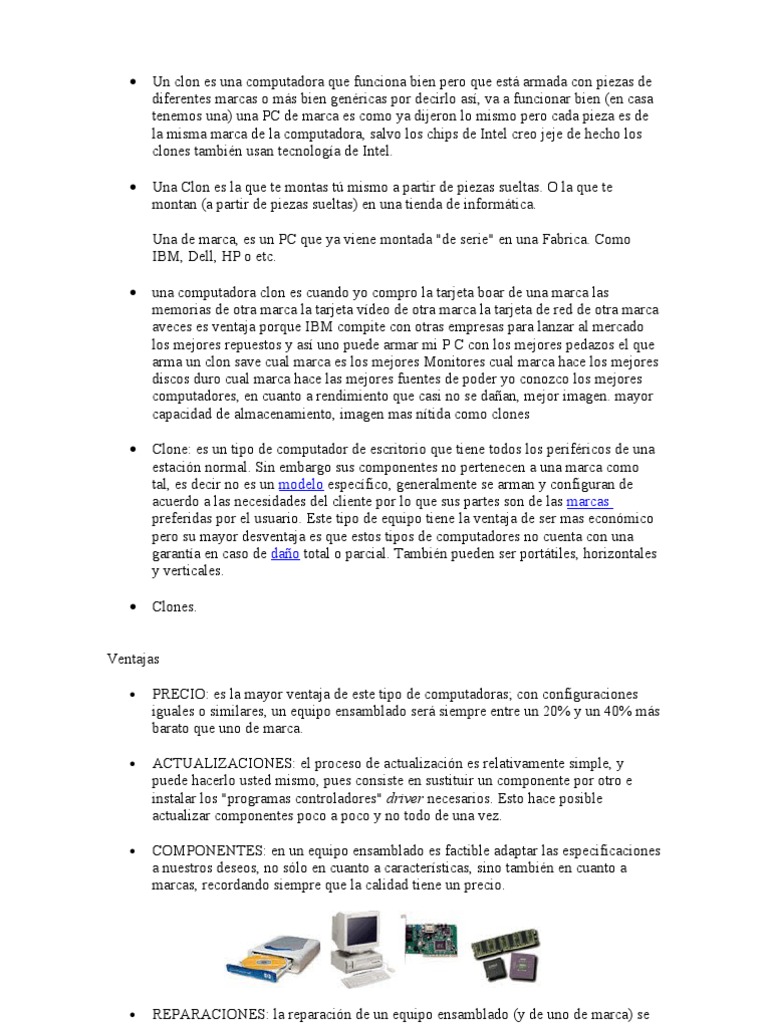 Ventajas y desventajas de las PC Clon | PDF | Hardware de la ...