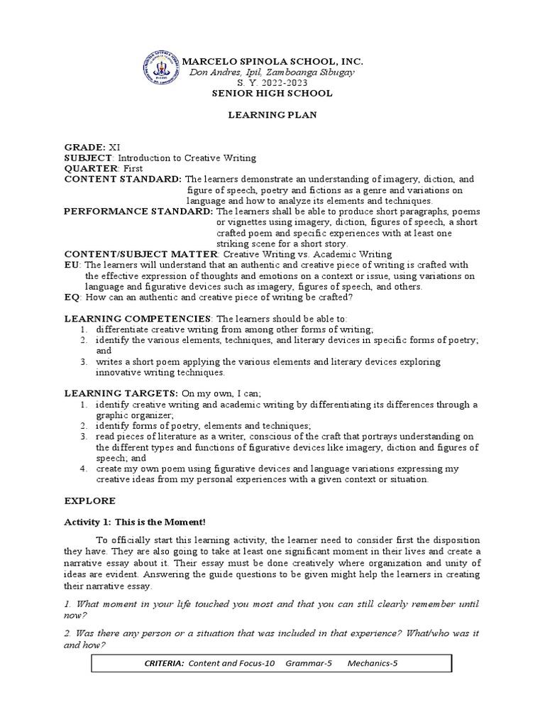 Creative Writing vs. Academic Writing by Arjie | PDF | Poetry | Metre ...