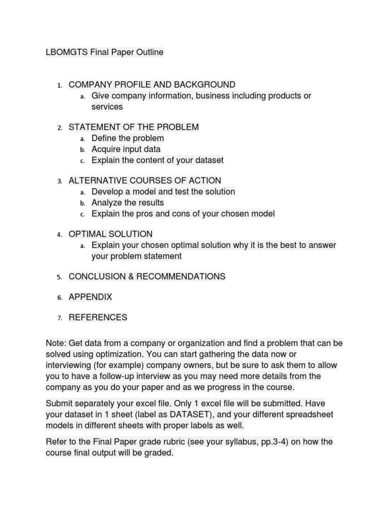 LBOMGTS Final Paper Outline | PDF