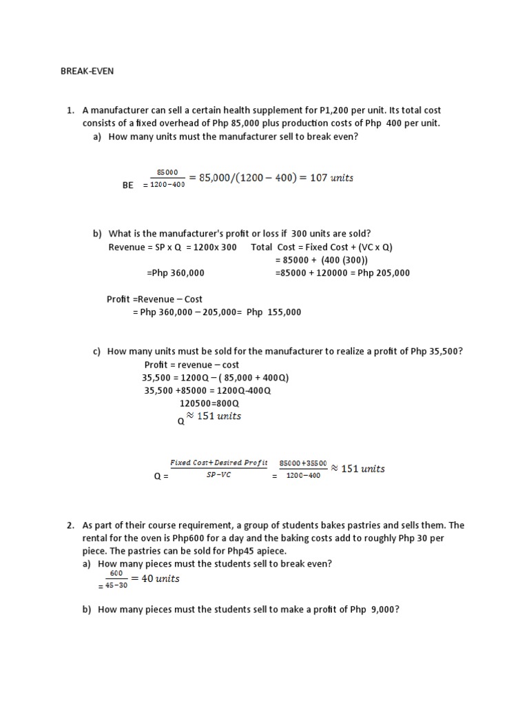 Break Even Sample Problems | PDF Break Even Sample Problems | PDF