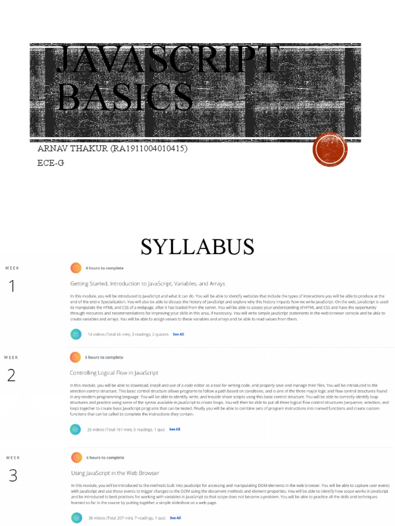 Javascript Basics - Coursera | PDF | Science & Mathematics