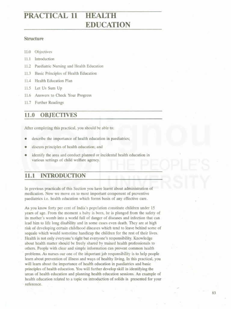 Practical 11 Health Education: 11 0 Objectives | PDF | Health Education | Nursing