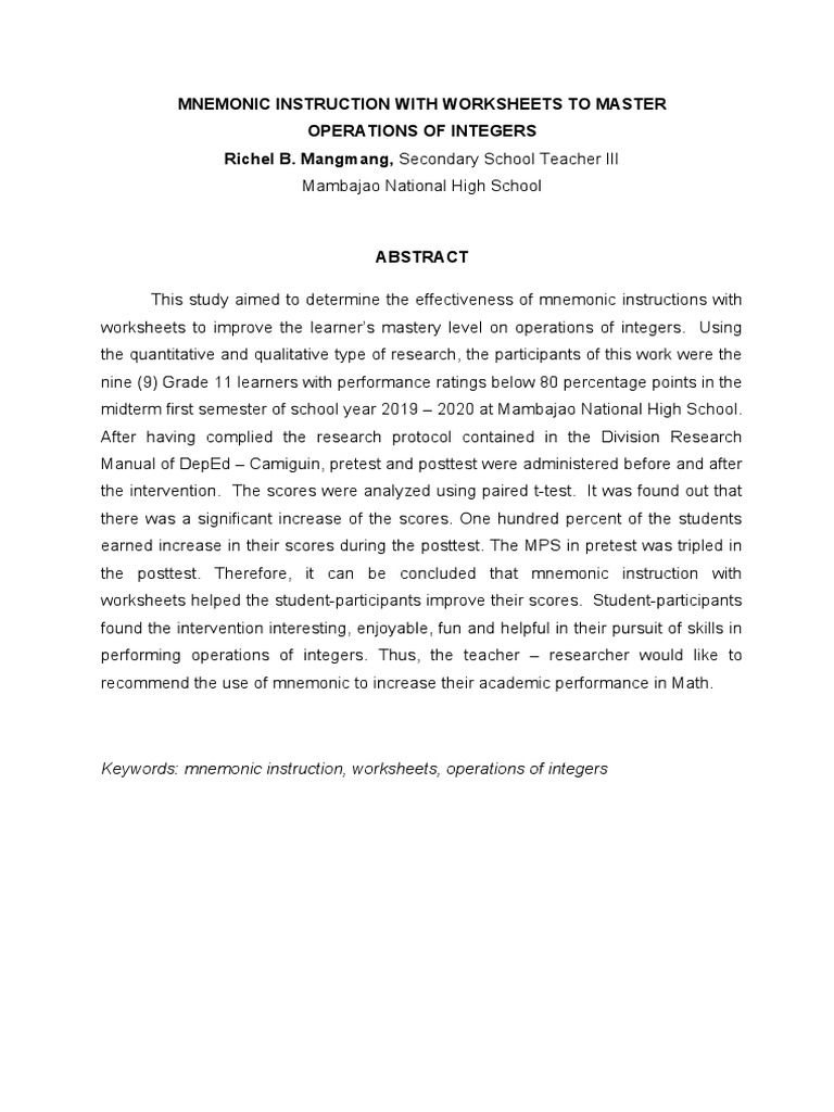 EDITED RESEARCH For Publication | PDF | Mnemonic | Teaching Mathematics