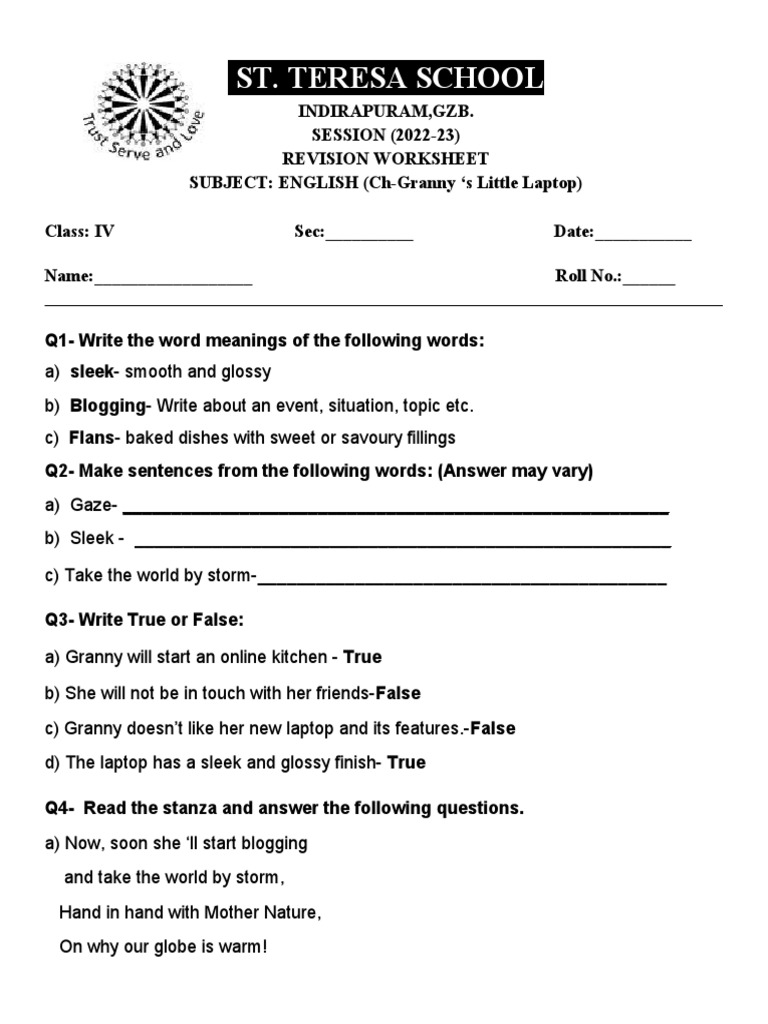 Granny 'S Little Laptop (ANSWER KEY) | PDF