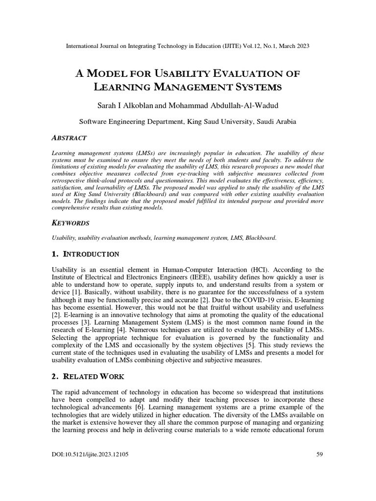 A Model For Usability Evaluation of Learning Management Systems | PDF | Usability | Educational ...
