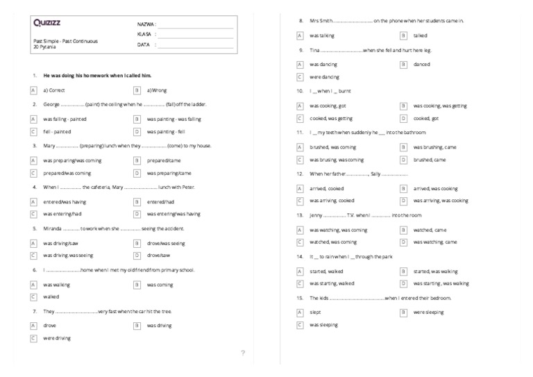 Past Simple vs. Past Continuous Quiz | PDF