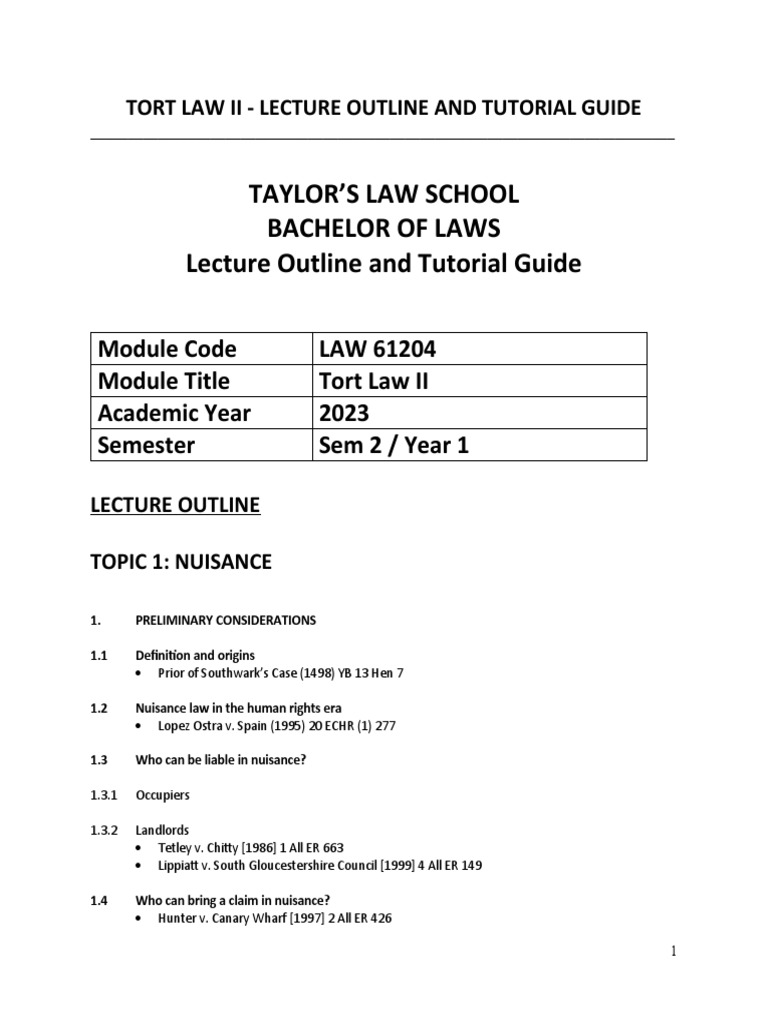 Tort 11.lecture Outline and Tutorial Guide. March 2022 | PDF | Justice ...