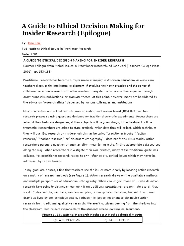 A Guide To Ethical Decision Making For Insider Research | PDF ...
