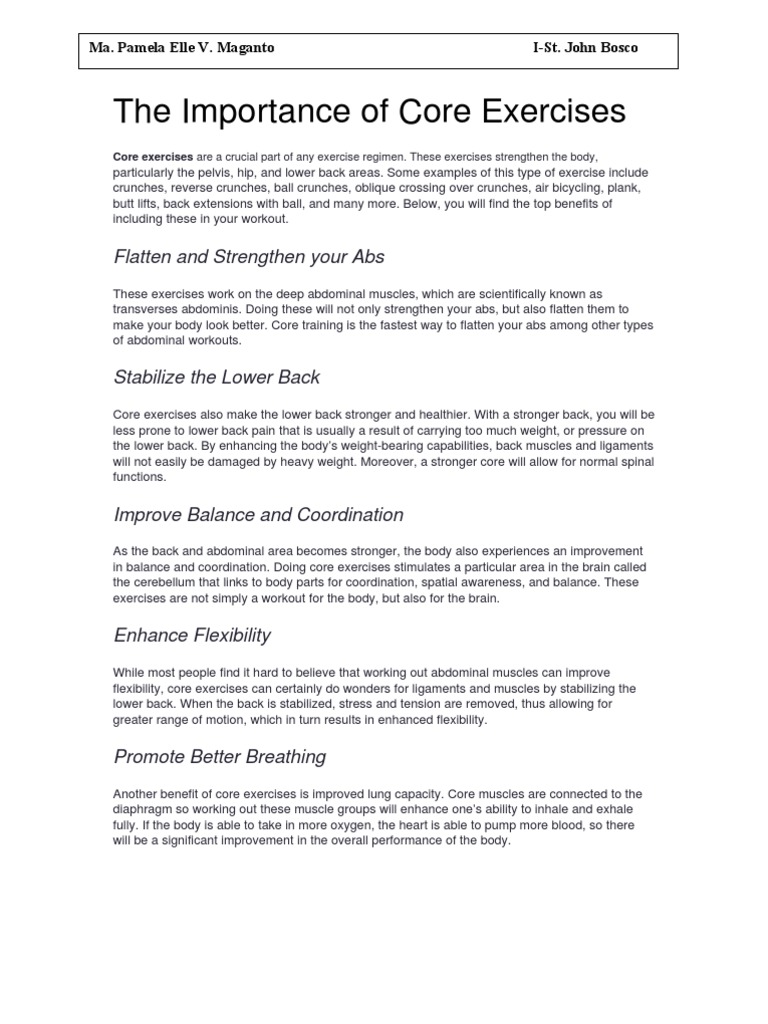Importance of Strengthening Your Core Muscles | PDF | Physical Exercise ...