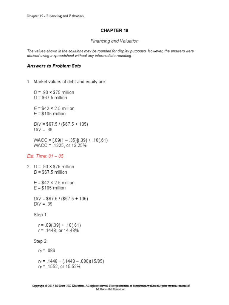 Answers To Problem Sets: 1. Market Values of Debt and Equity Are | PDF | Cost Of Capital | Net ...