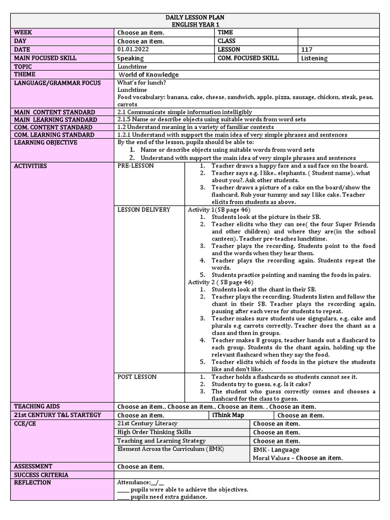Lunchtime RPH | PDF | Lesson Plan | Teachers