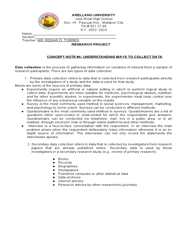 Concept Note #4 - Understanding Ways To Collect Data | PDF | Survey ...