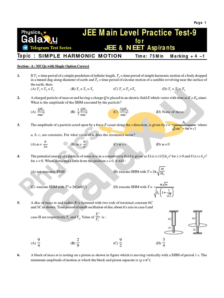 #MOCK JEE Main Practice Test-9 - Simple Harmonic Motion | PDF ...